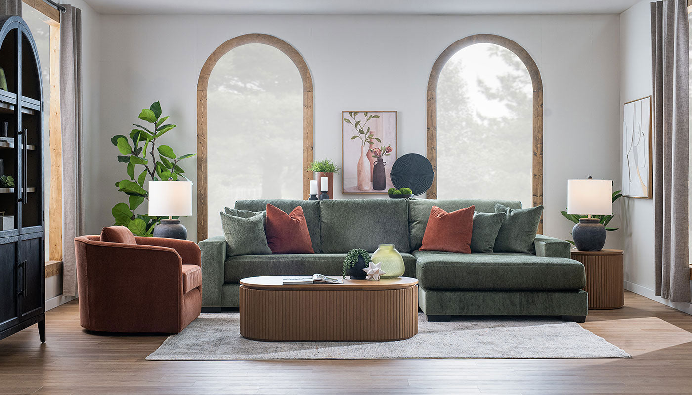 Torri Ventana Olive Sofa with Chaise – Home Zone Furniture